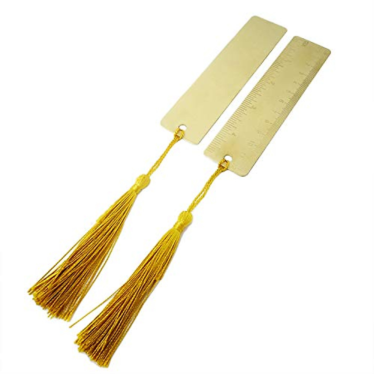 Honbay 2PCS Gold Brass Straight Rulers Metal Copper Bookmarks with Tassels for Home School Library or Travel (5 Inch)