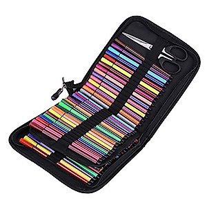 Canvas Pencil Wrap 72/120 Slots Portable Pencils Roll Up Case Pencil Roll Holder Storage Pouch for Artist, School, Office(72 Slots)