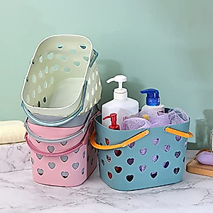 Portable Shower Caddy Tote Plastic Storage Basket With Handle Box Organizer For Bathroom Pantry Kitchen College Dorm Waterproof Washable Tip Proof Durable Ball Storage Containers with (Pink, One Size)