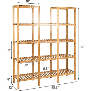 COSTWAY Plant Stand indoor, Bamboo Utility Shelf with Storage Organizer Pots, Wood Outdoor Tiered Plant Shelf for Multiple Plants, for Window, Garden, Balcony, Living Room