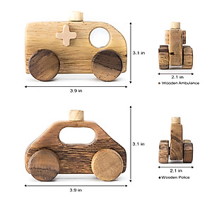 VINNY Unpainted Wooden Vehicle Cars for Toddlers, Handmade in Vietnam (Police car and Ambulance)