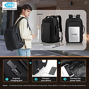 FENRUIEN Expandable Travel Backpack 15.6 Inch with USB Laptop Backpack Anti Theft Waterproof Business Smart Backpack, Multipurpose Large Capacity Daypack College School Bookbag for Men, Black