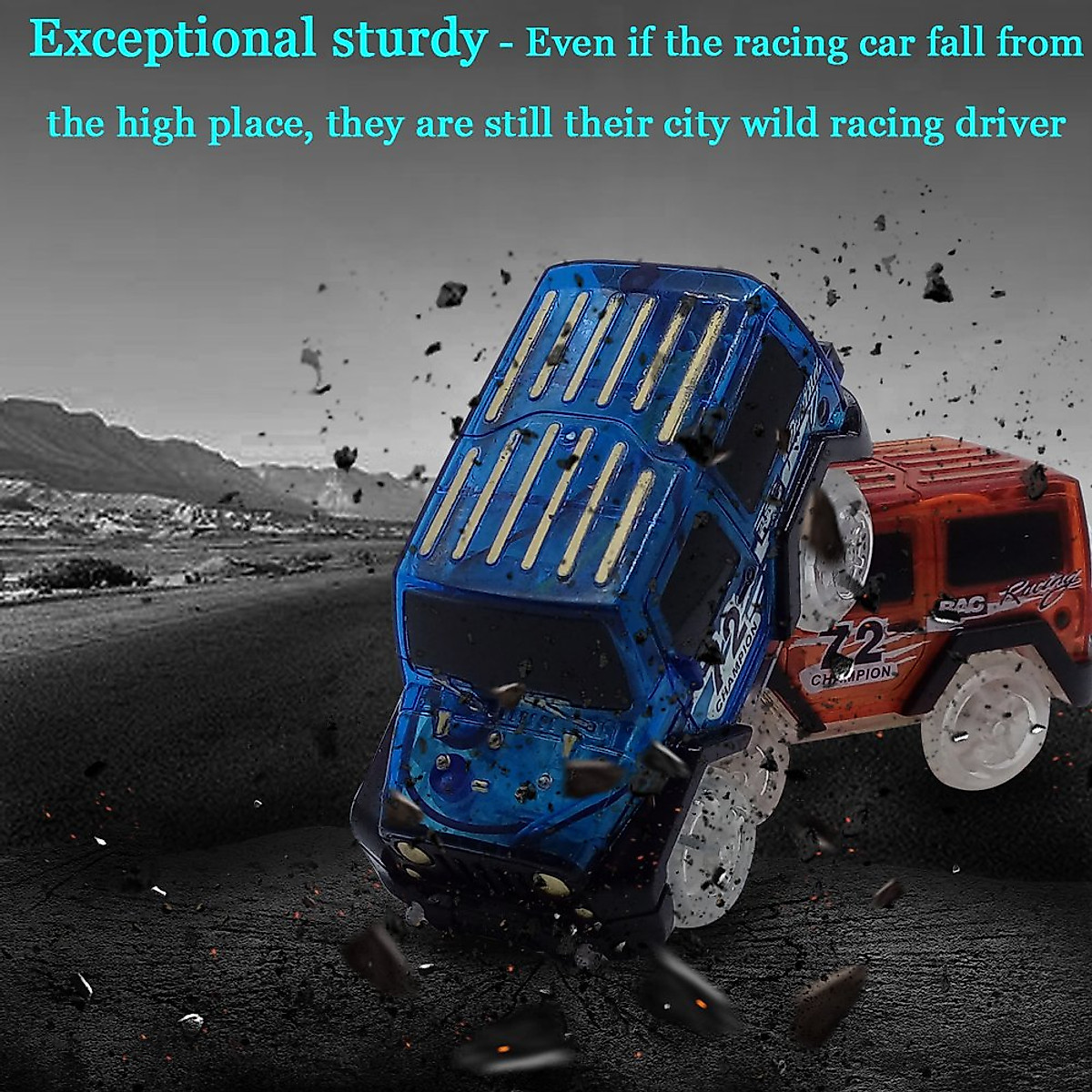 Car Track,Light Up Tracks Car(2-Pack) Glow in The Dark Racing Track Accessories Compatible with Most Tracks,Boys & Girls (style1：red+Blue)