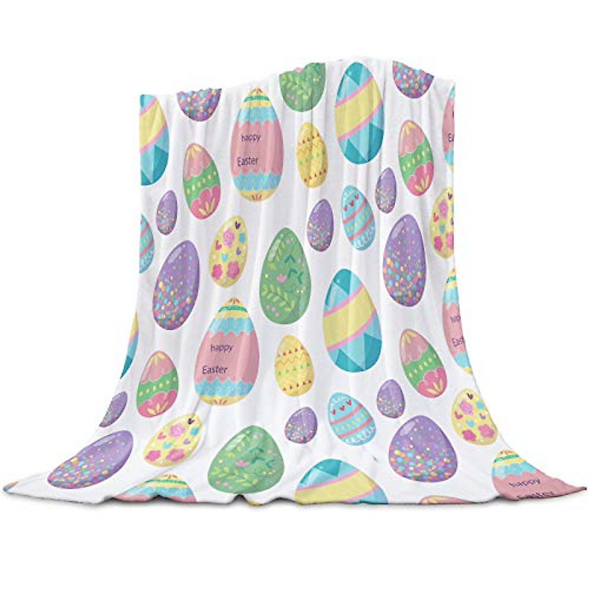 Singingin Colorful Cute Happy Easter Egg Flannel Throw Blanket Super Soft Warm Snuggle Stadium Blanket for Couch Chair Sofa and Bed Everyday Use 40" x 50"