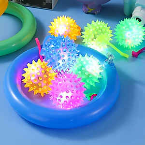 Sotiff 18 Pcs Light up Ball Spiky LED Bouncy Ball Flashing Squeaky Ball Multicolor Puffer Balls Stress Relief Balls Rubber Sensory Toy Carnival Prizes Bulk Party Favors for Teens, Adults, Children