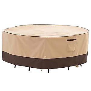 F&J Outdoors Waterproof Outdoor Furniture Covers Eco-Friendly Fabric UV Resistant Fade Resistant X-Large Round Patio Furniture Set Table Chairs Cover, 108" Dia