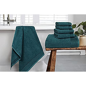 BELIZZI HOME 100% Cotton Ultra Soft 6 Pack Towel Set, Contains 2 Bath Towels 28x55 inchs, 2 Hand Towels 16x24 inchs & 2 Washcloths 12x12 inchs, Compact Lightweight & Highly Absorbant - Teal