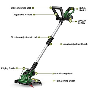 Electric Weed Wacker - SnapFresh 20V Cordless Weed Eater w/ 2.0Ah Li-ion Battery & Fast Charger, Cordless Lawn Trimmer for Multi-Angle Cutting, Grass Edger for Garden & Yard