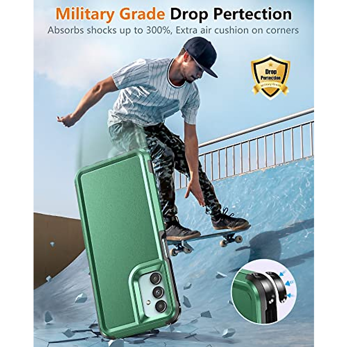 JXVM for Galaxy A13 5G|4G Case: Samsung Galaxy A13 5G|4G Rugged Heavy Duty Military Grade Shockproof Protective Cell Phone Cases - Tough Durable Dual Layer Drop Proof Protection Cover (Alpine Green)