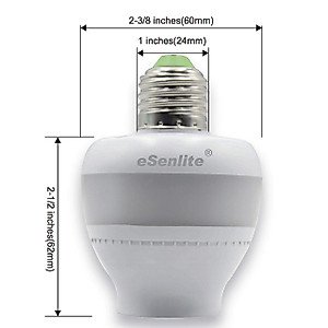 eSenlite Motion Sensor Light Socket, Radar Motion Screw LED CFL Incandescent Bulb Adapter, Dusk to Dawn Dimmable Control, Outdoor Indoor Garage Light, for Basement (1)