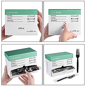 Laojbaba Plastic Fork Disposable Individually Packaged Forks Black 7-Inch Commercial Take Away Forks,Super Hard Mass Heavy Individually Wrapped Forks 100 PCS
