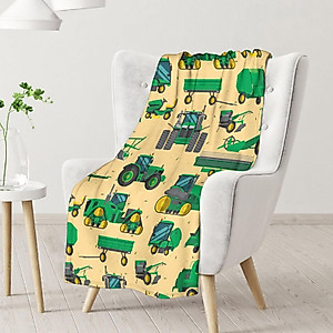 Tractor Blanket - Soft, Fuzzy & Warm - 40"x50" Small Blanket for Couch, Sofa - Green Cute Throw Gifts for Boys