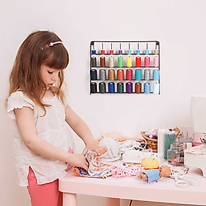 HAITARL 4 Set of Sewing Thread Organizer,Wall-Mounted Metal Thread Rack,32-Spool Thread Holder with Hanging Hooks for Organizing Threads,Brown