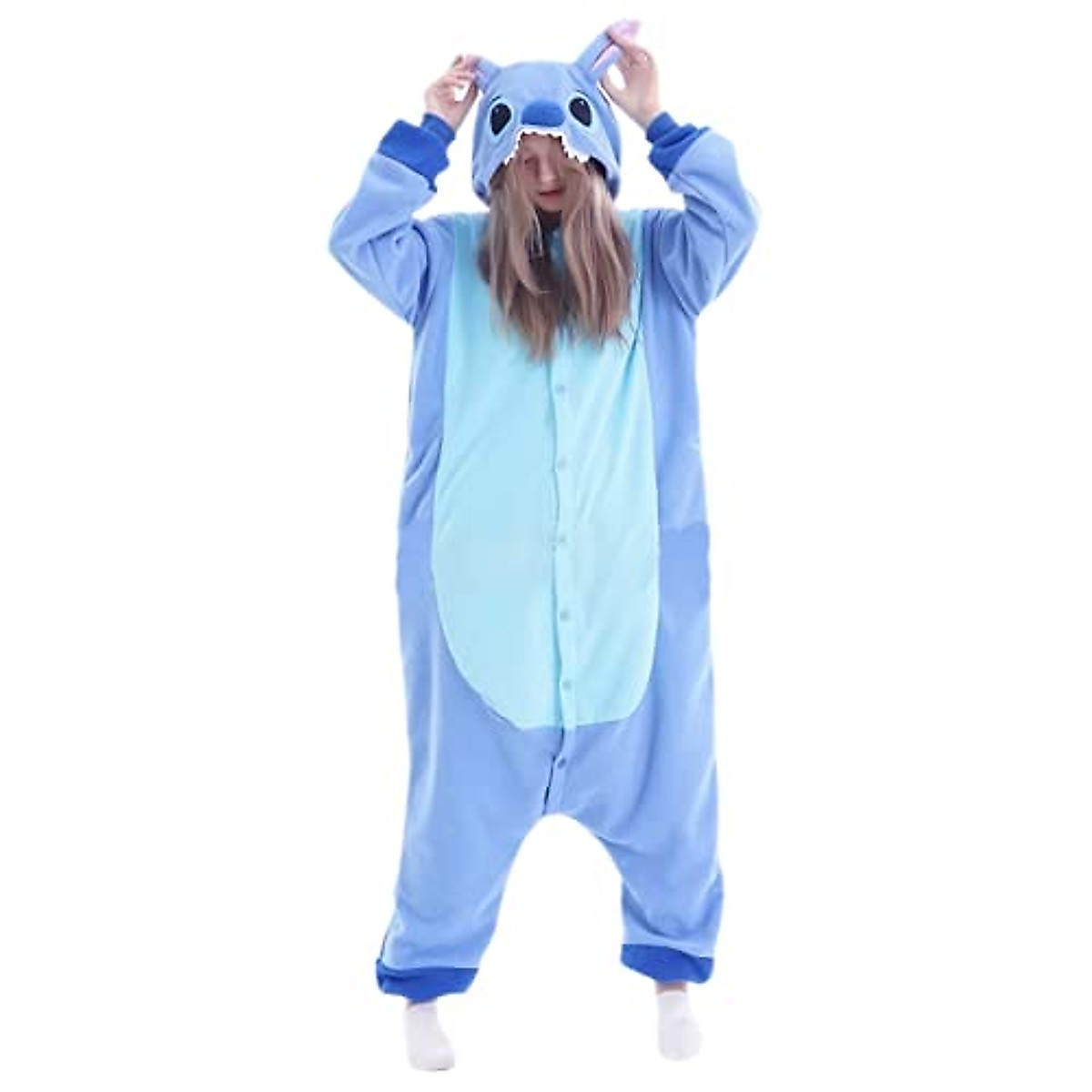 FZChenrry Onesie Pajamas for Women Adult Onepiece Unicorn Christmas Costume Halloween Animal Unisex Cosplay Cartoon Stitch (US, Alpha, X-Large, Regular, Regular, Blue)