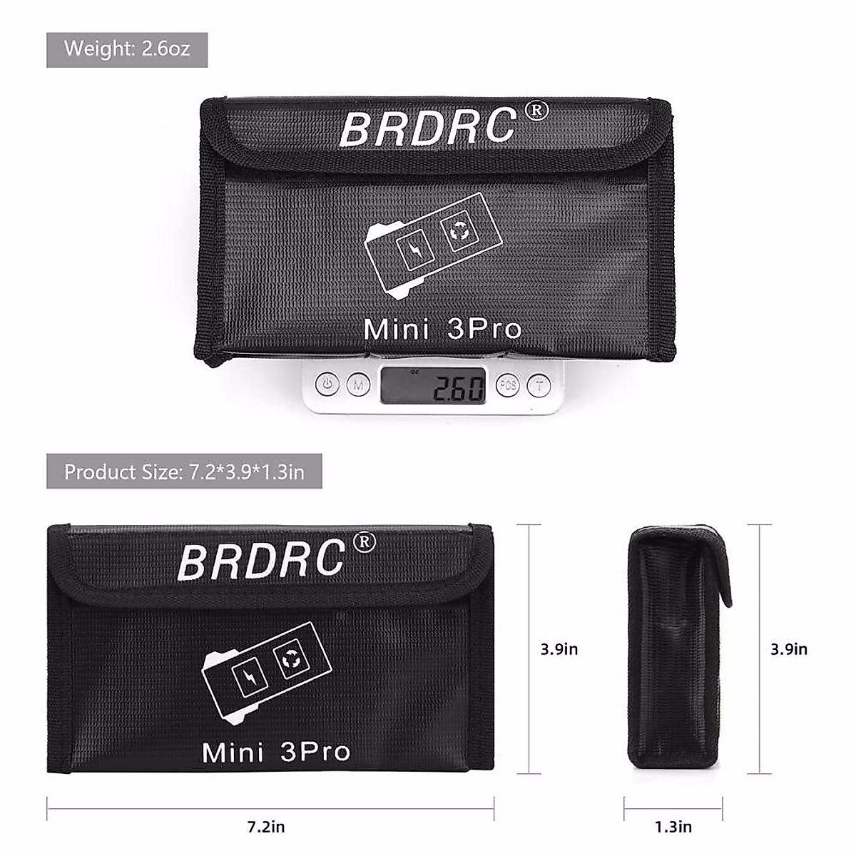 HeiyRC Battery Safe Bag for DJI Mini 4 Pro/Mini 3 Pro/Mini 3 Drone Batteries Protection Storage Case Fireproof Explosion-proof Bag Battery Pouch Accessory