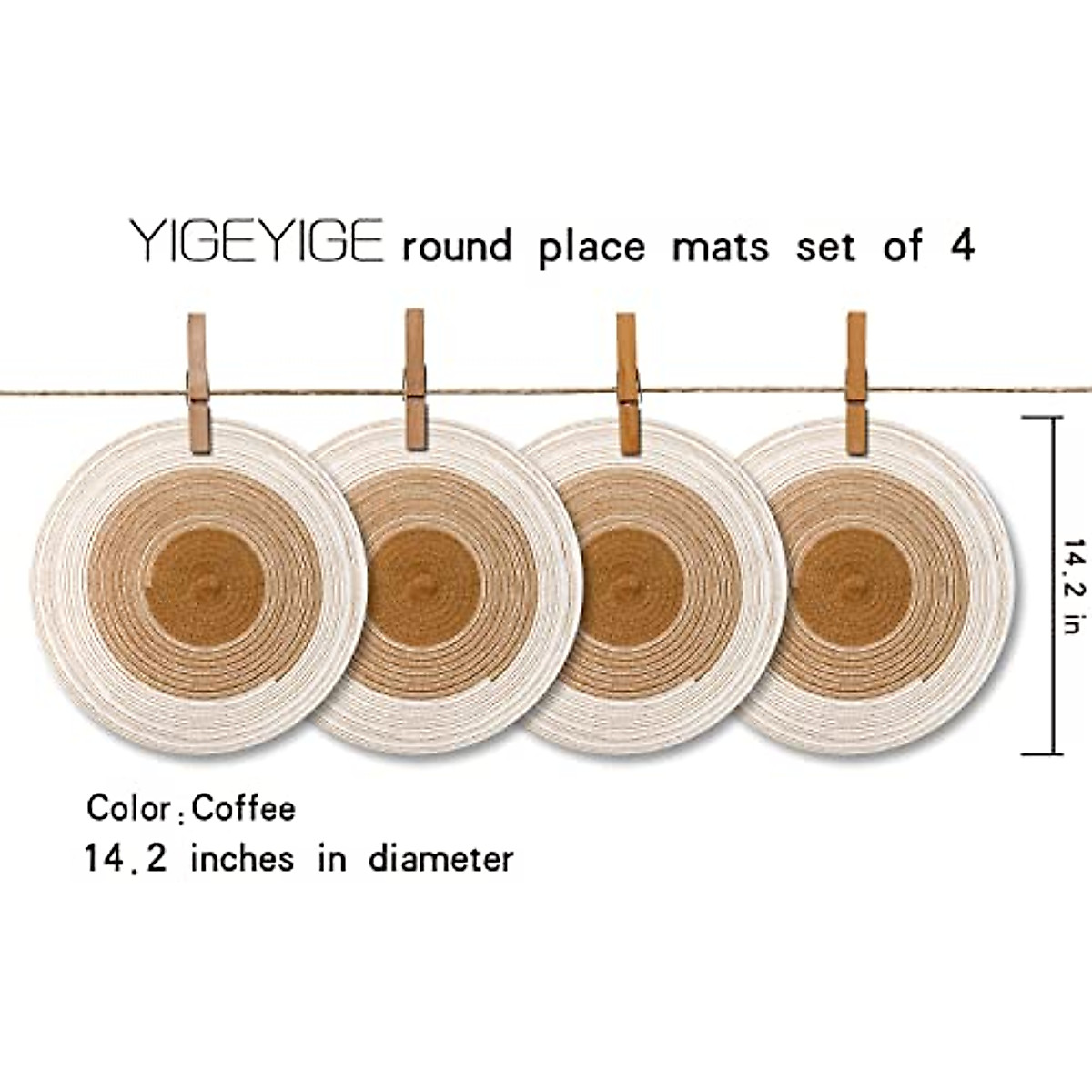 YIGEYIGE Round Placemats Set of 4, The Place Mats is Suitable for Holiday Parties, Family Gatherings and Daily Use,14.2'' (Coffee, 4)