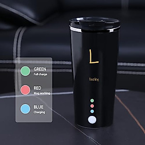 daasigwaa Rechargeable Self Stirring Mug - Magnetic Electric Auto Mixing Stainless Steel Cup for Office/Kitchen/Travel/Home Coffee/Tea/Hot Chocolate/Milk-400 ml/13.5 oz(Black)
