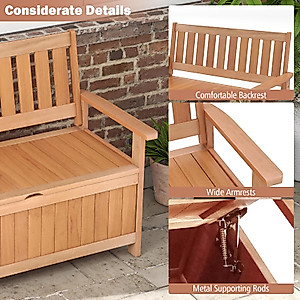 Tangkula 48 Inch Patio Storage Bench, Wood Storage Loveseat with 34.2 Gal Inner Space, Entryway Large Deck Box w/Slatted Backrest, Wooden Storage Seat for Backyard, Garden