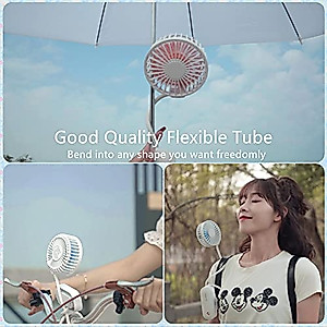 LIKEMIC Mini Handheld Fan, Portable Fan for Travel Stroller Rechargeable, Handheld / Neck Hanging / Winding / Desktop 4 in 1 Versatile Fan, 3 Speeds, 4-10 Hours Working Times, Quiet(Blue)