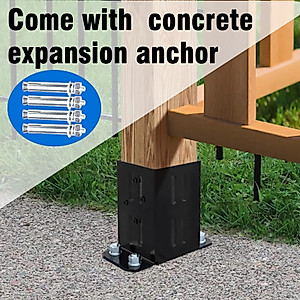 Eapele 4x4 Wood Fence Post Anchor Base, 13GA Thick Steel and Black Powder Coated,Come with Wood Screws and Concrete Anchors