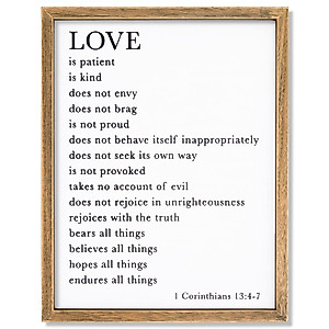 Farmlyn Creek Christian Religious Scripture Wall Art Decor, 1 Corinthians 13 4-7, Rustic Style Home Decorations (11.75 x 15 In)