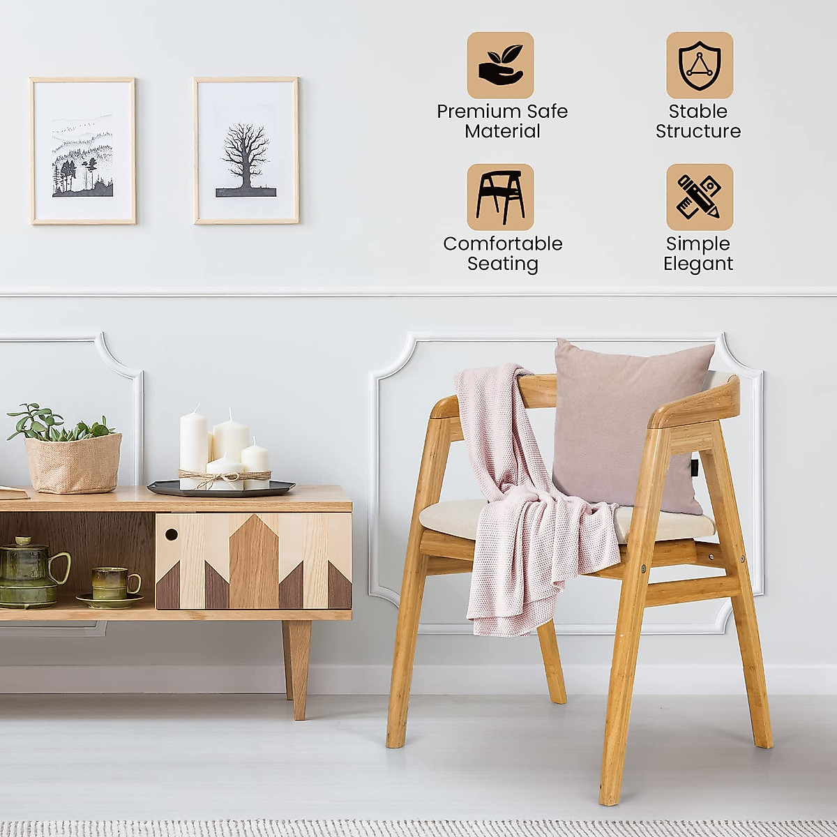 COSTWAY Bamboo Accent Chair, Modern Painted Bamboo Leisure Chair w/Comfy Fiber Cushion, Curved Backrest, Solid Legs, Upholstered Armchair for Living Room, Bedroom, Dining Room, Natural (1)