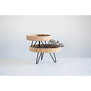 Creative Co-Op 9.75" R Decorative Woven Rattan Metal Clothespin Feet Pedestal, 9.75" x 5.5", Beige