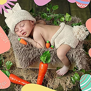 Newborn Photography Props Rabbit Outfit Baby Photoshoot Props Outfits Bunny Crochet Costume Baby Photo Prop Rabbit Hat Diaper Carrot Set 0-6 Months Baby Bunny Photo Prop for Easter Gift(Rabbit Outfit)