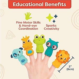 B. toys B. – 10 Finger Puppets – Animal Finger Puppets – Fox, Panda, Hippo, Giraffe, Dog – Lion, Cat, Frog, Elephant, Owl – 10 Months + – Pinky Pals Crew