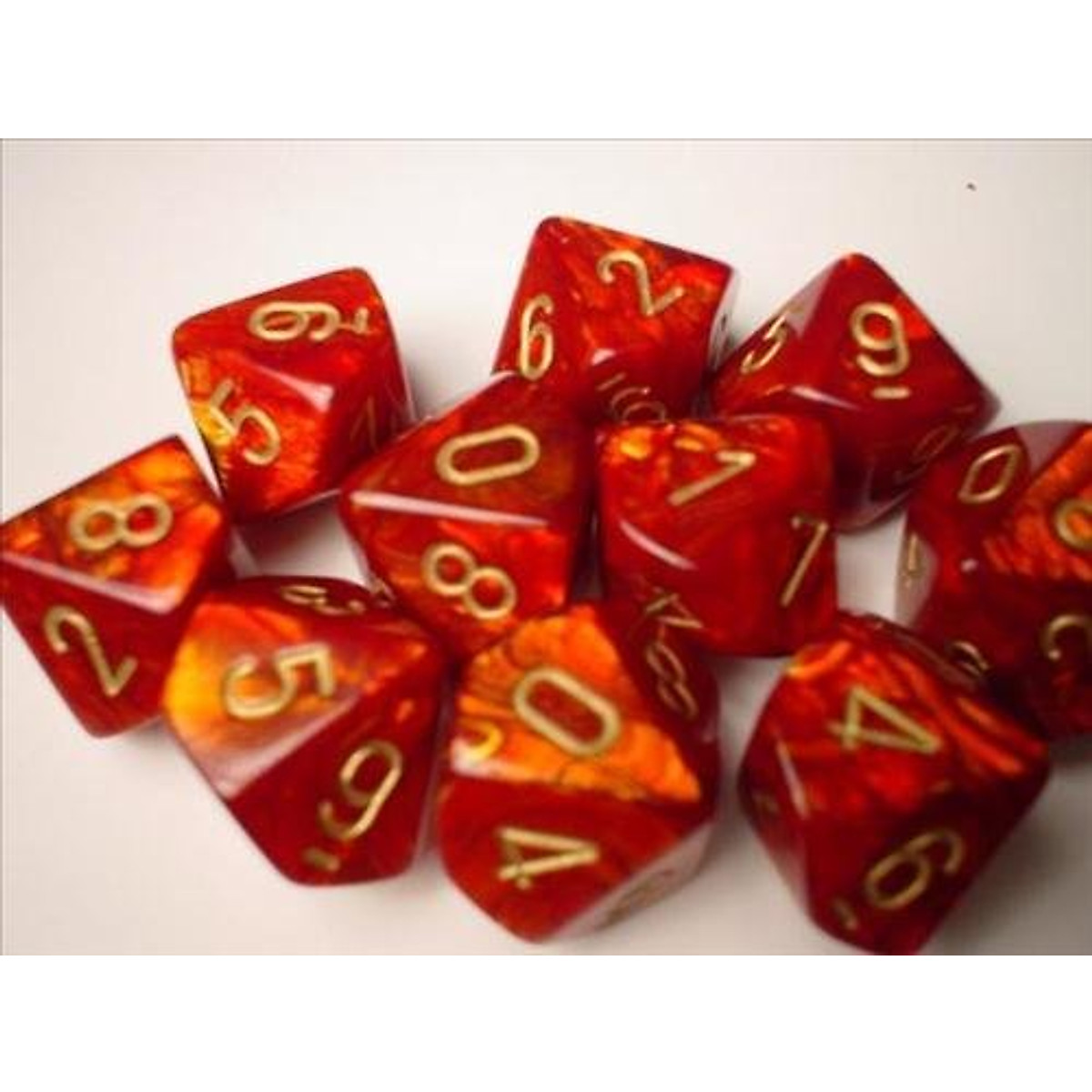 Chessex Dice Sets: Scarab Scarlet with Gold - Ten Sided Die d10 Set (10)