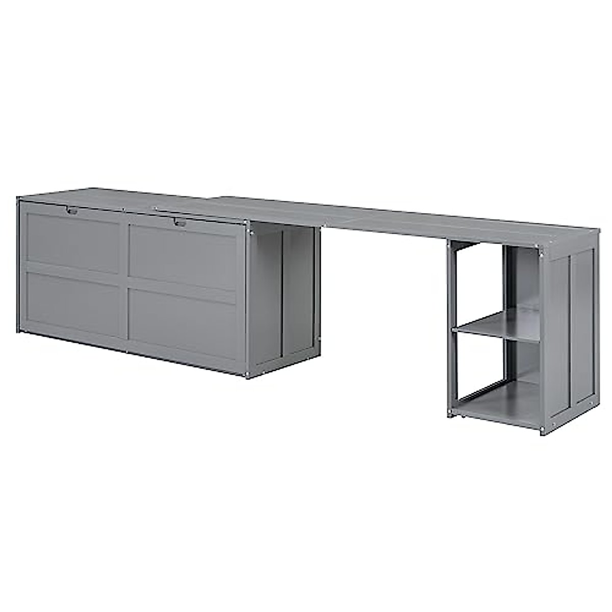 Murphy Bed with Rotable Desk,Queen Size Space-Saving Platform Bed Frame with Storage Desk for Bedroom,Easy to Assembly, No Need Spring Box (Grey)