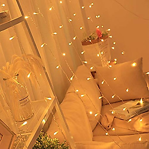 jar-owl Solar Curtain String Lights Waterproof 9.8FT*9.8FT 300 LED 8 Modes for Home /Garden /Patio Wedding /Christmas Party (Warm White)