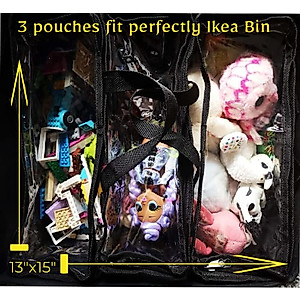 MiniOwls Bin and Chest Organizing Bags - Waterproof Clear Plastic Travelling Pouch. Storage for Toys, Kids Books, Balls, Blocks and Games (12x12 Set of 3)