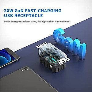 Amerisense GaN 30W 6Amp 3-Port USB Wall Outlet, 20 Amp Tamper-Resistant Receptacle with 2 USB Type A & 1 Type C Port, USB Charger for iPhone/iPad/Samsung/LG/HTC, UL Listed - 2 Pack