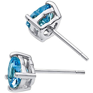 Peora Swiss Blue Topaz Heart Stud Earrings for Women 14K White Gold, Genuine Gemstone Birthstone Classic Solitaire Studs, 6mm, 1.75 Carats total, Friction Back
