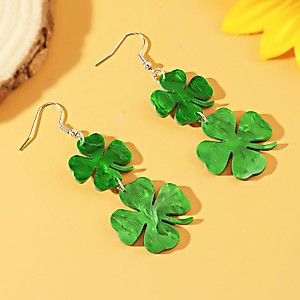 St. Patrick's Day Earrings Shamrock Dangle Earrings Green Leaf Drop Earrings for Women (2Layer Earring)