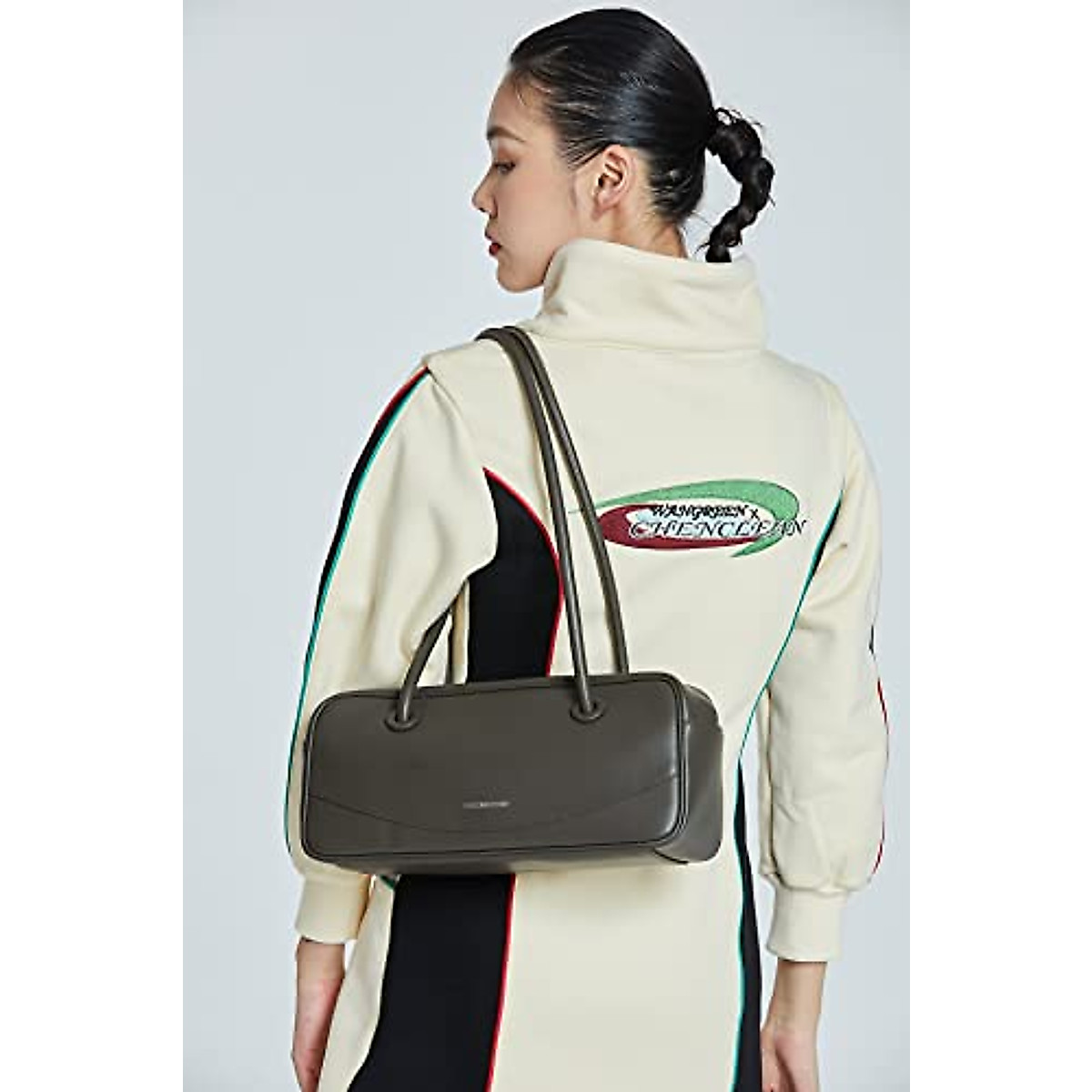 Amazing Song Shoulder Bag for Women, Top Handle Tote Designer Handbag Boston Satchel, Genuine Leather, Smiley Pillow Bag Matcha Chocolate