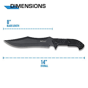 MTech USA – Fixed Blade Knife – Black Stainless Steel Blade with Black Carved G10 Handle, Full Tang, Includes 1680D Nylon Sheath - Hunting, Camping, Survival, Tactical, EDC – MT-20-39