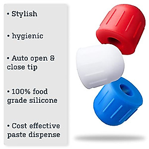 Toothpaste Topper, Self Closing Toothpaste Cap Dispenser, Self Cleaning Toothpaste Caps Top, Zero Waste Cap, Red White and Blue Silicone Toothpaste Cap