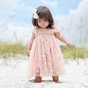 Toddler Baby Girl Tutu Dress Sleeveless Daisy Floral Layered Tulle Dress Kids Princess Birthday Party Beach Dresses (Pink Daisy, 6-12 Months)