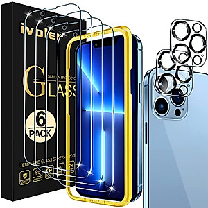 ivoler[4+2Pack]Screen Protector Compatible With iPhone 13 Pro Max 6.7‘’[4 Pack]with [2 Pack] Camera Lens Protector, HD Tempered Glass Film With Align Frame, 9H Hardness, Bubble Free,Scratch Resistant