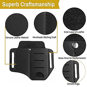 VIPERADE PJ8 Small EDC Leather Sheath for Belt, Leather Multitool Sheath, EDC Belt Organizer, Handmade 2 Pockets Belt Leather Slip Sheath, Leather EDC Pocket Organizer for Men