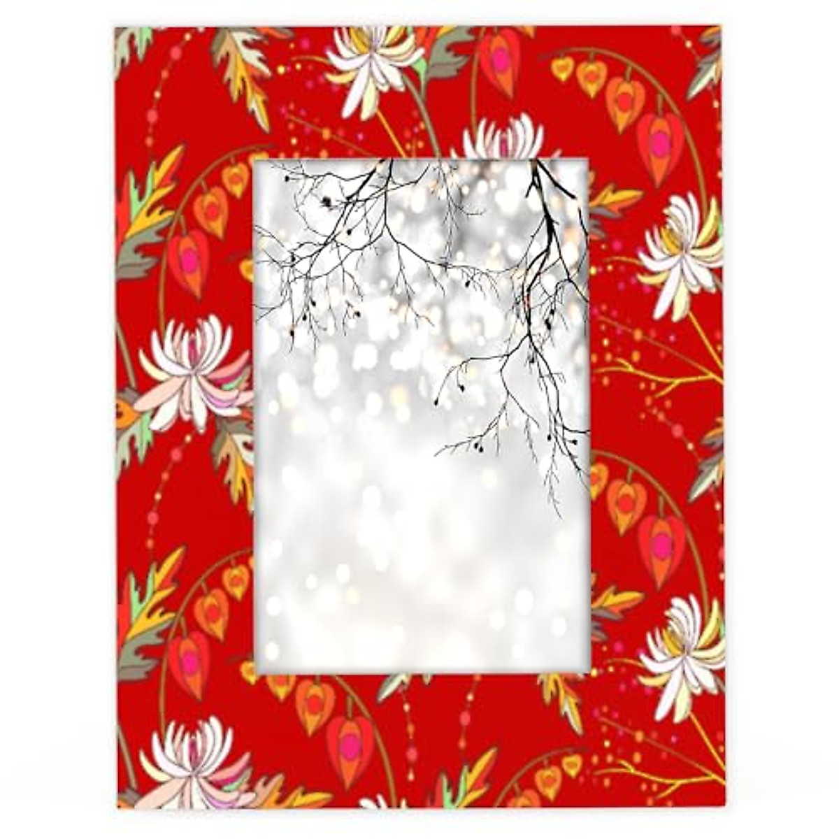 Yzrwebo Ethnica Floral 4x6 Picture Frame Red Background Wood Photo Frames High Transparent Horizontal and Vertical Tabletop Display or Wall Mounting for Family Home Gallery Office