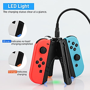 GLDRAM 4 in 1 Joycon Charger Grip for Nintendo Switch & Switch OLED Accessories, Switch Joy Con Controller Charging Dock Converts to Grip, Charger Dock Stand with LED Indicator and Charging Cable