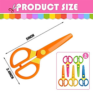 LOVESTOWN 5 PCS Pre-School Training Scissors, Plastic Safety Scissors Child-Safe Scissors Toddler Scissors Age 3 for Toddler Arts and Crafts
