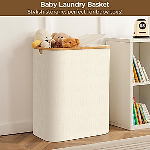 Double Laundry Hamper with Lid and Removable Laundry Bags,145L Large Laundry Hamper 2 Section Collapsible Dirty Clothes Hamper for Laundry Room,College Dorm,Bathroom Beige