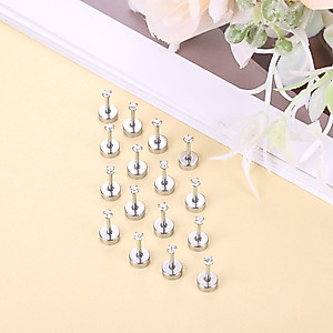 JOERICA 8 Pairs Tiny Cartilage Stud Earrings Stainless Steel Cubic Zirconia Earrings for Women Men 18G Screw Flat Back Earrings Set with 2MM CZ