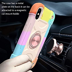 Cookiver for iPhone X/iPhone Xs Case 5.8 Inch with Ring Stand, with 2 Pack Glass Screen Protector,Heavy-Duty Shockproof Rugged Military Grade Cover with Magnetic Car Mount (Rainbow Pink)