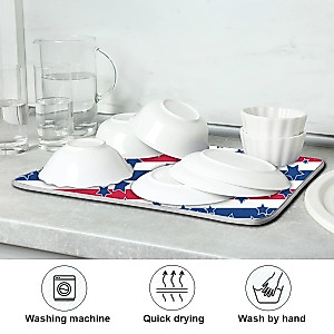 Dish Drying Mat American Stars And Stripes Kitchen Counter Mat Dishes Pad Dish Mats for Drying 4th Of July, Reversible, Super Absorbent 18x24