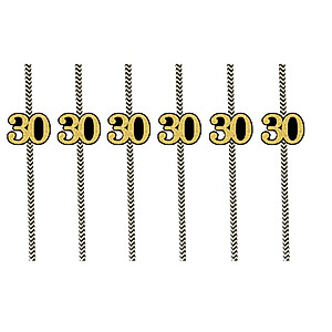 Happy 30th Birthday Straw Decor Gold Glitter Drinking Straw Cheers to 30 Years Thirty Birthday Party Decoration (24 PCS）
